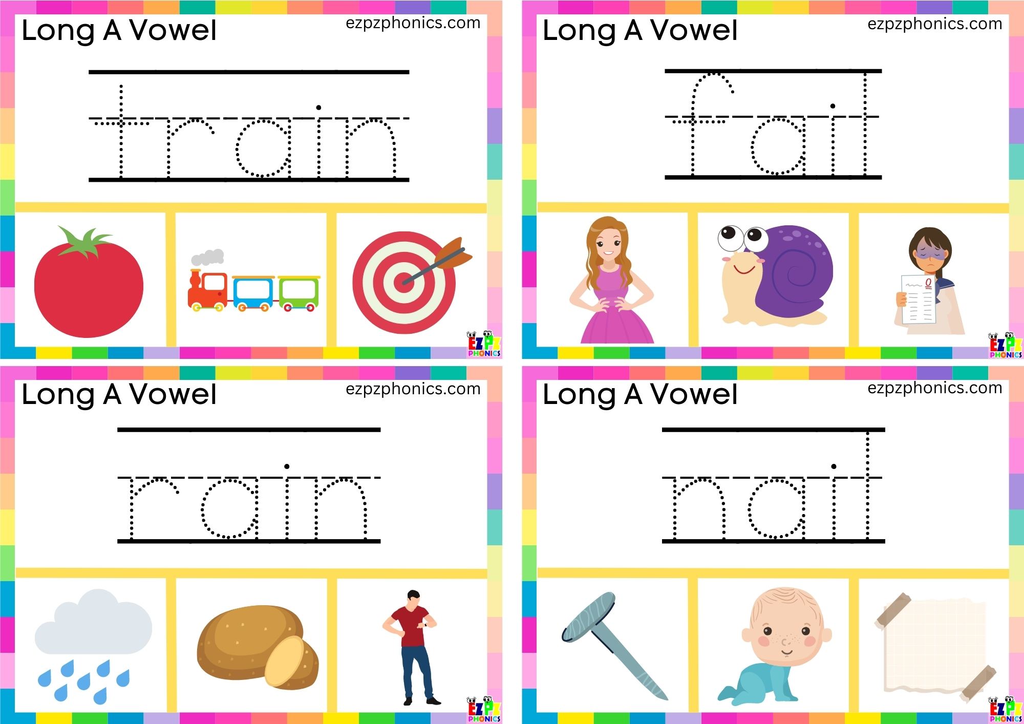 Write the word and clip the image Clip cards for long a vowel ai words group 1 - ezpzphonics.com